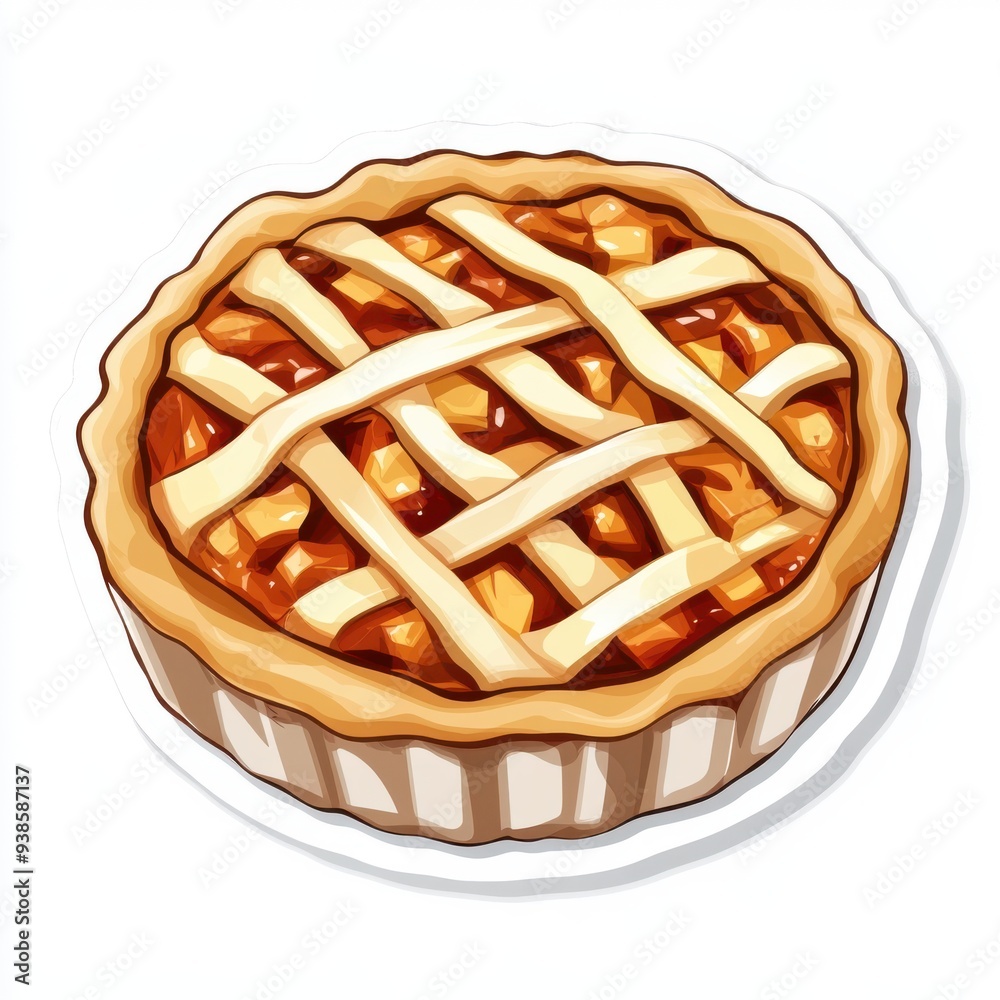 Sticker of a pie in circle shape, flat vector illustration, on white ...