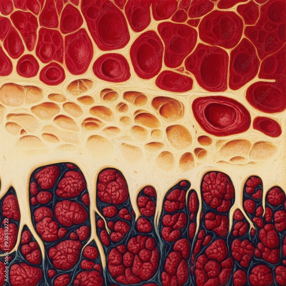 Clinical illustration of fibrous tissue formation in scarring, showing ...