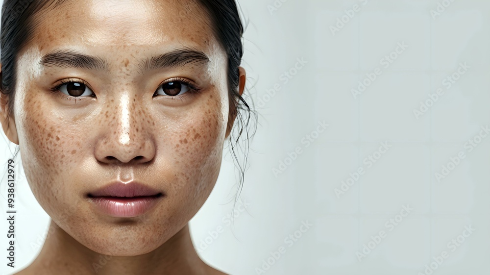 Close-up face of attractive young Asian woman with melasma ...