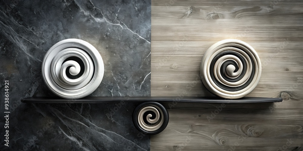 Balance of opposites symbolized by black and white swirls, harmony ...