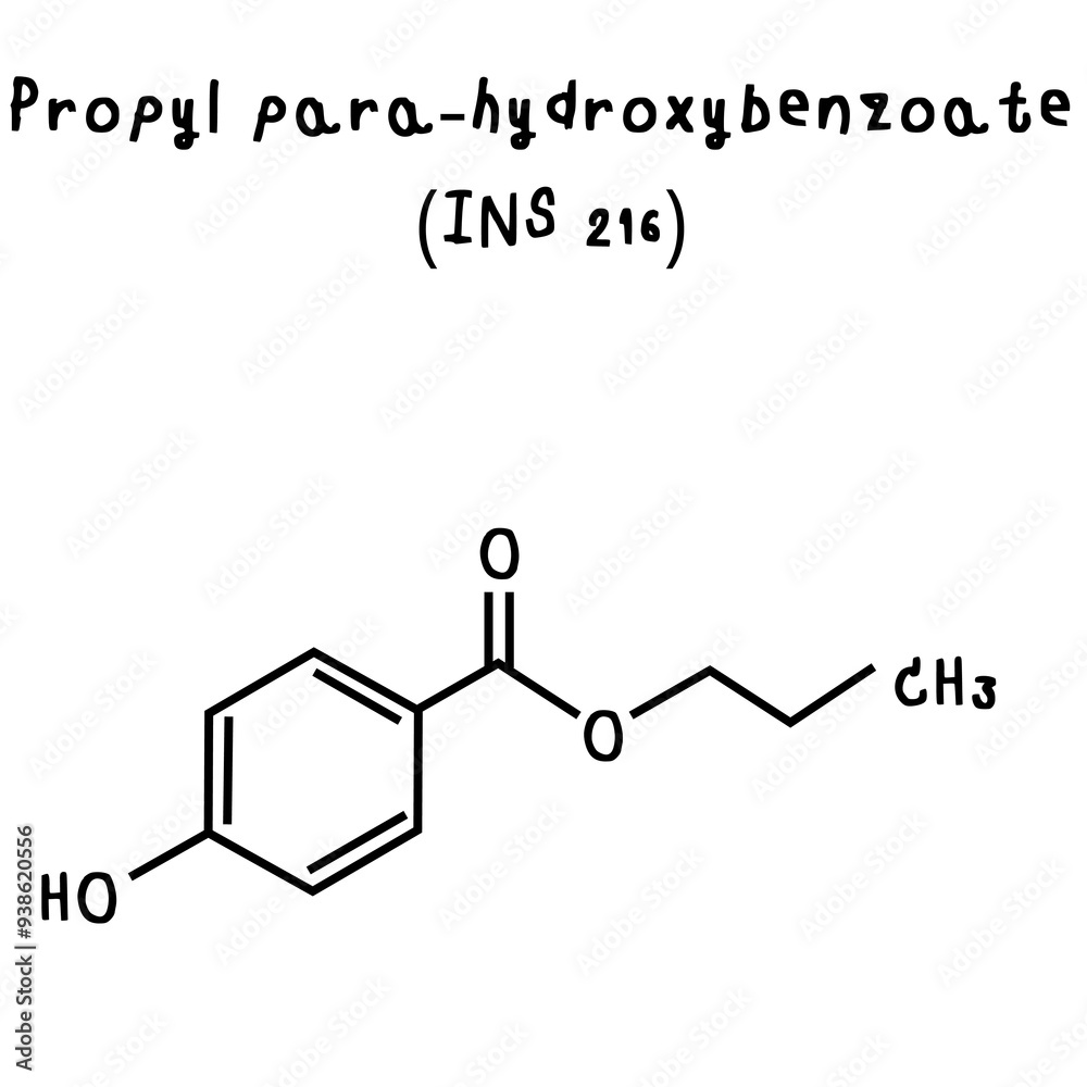 chemical structure of Propyl para-hydroxybenzoate illustration Stock ...
