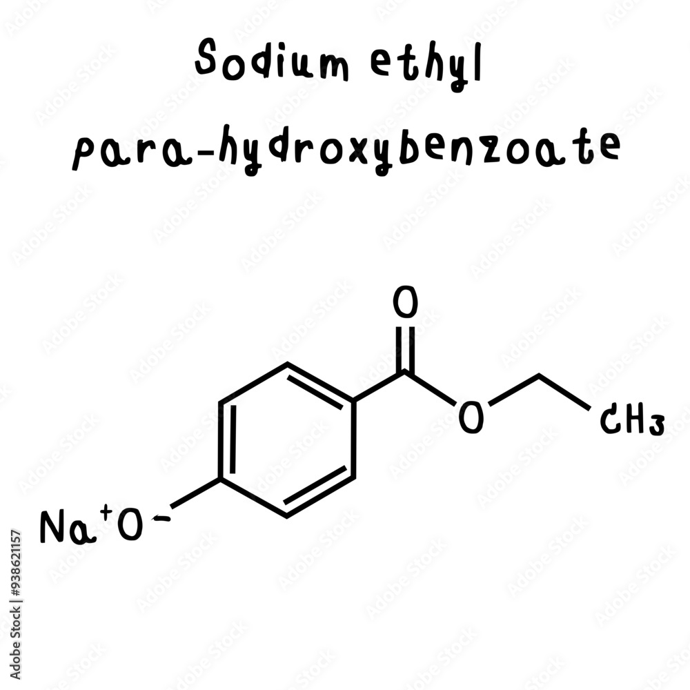 chemical structure of Sodium ethyl -para-hydroxybenzoate illustration ...