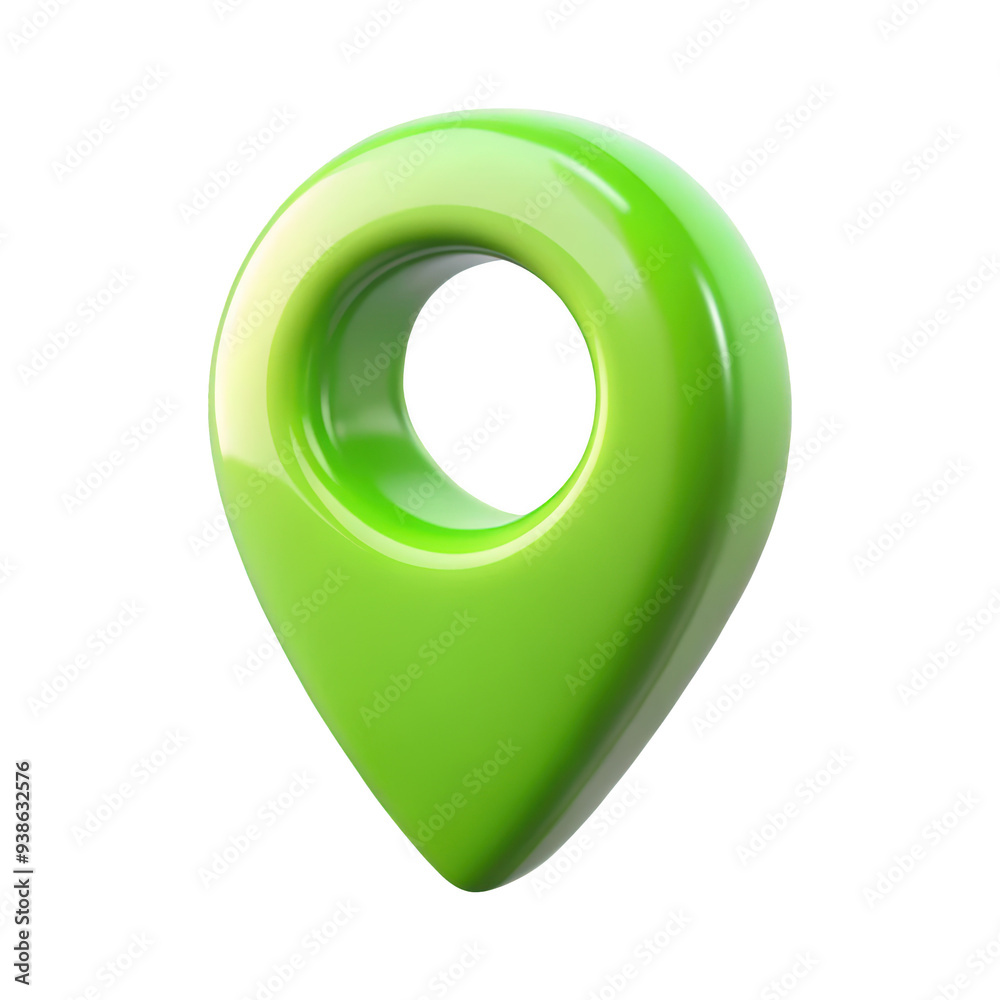 Ilustração Green 3D location pin icon with a hole in the center, sleek ...