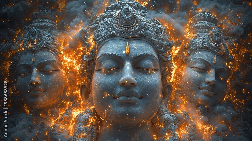 Brahma with four faces, each gazing in a different direction ...