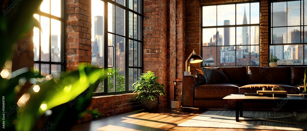 Highend urban loft, premium industrial design with exposed brick walls ...