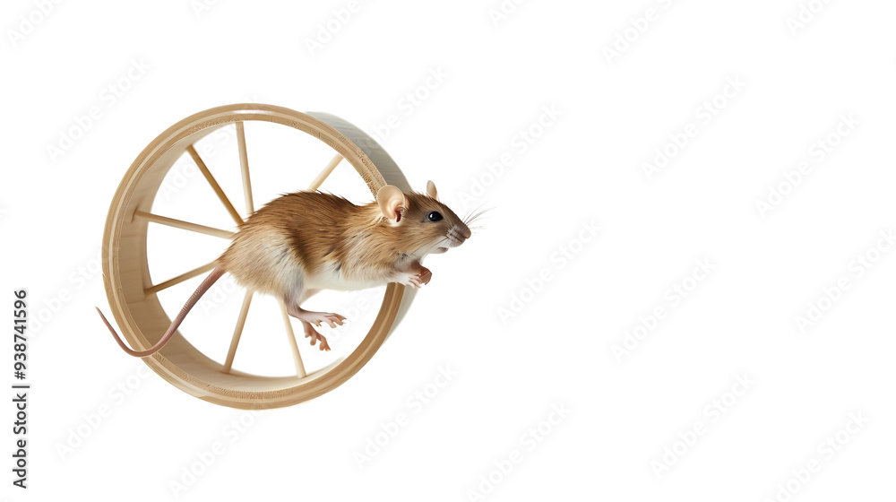 A rat runs happily in an empty, vertical white wood wheel with no ...