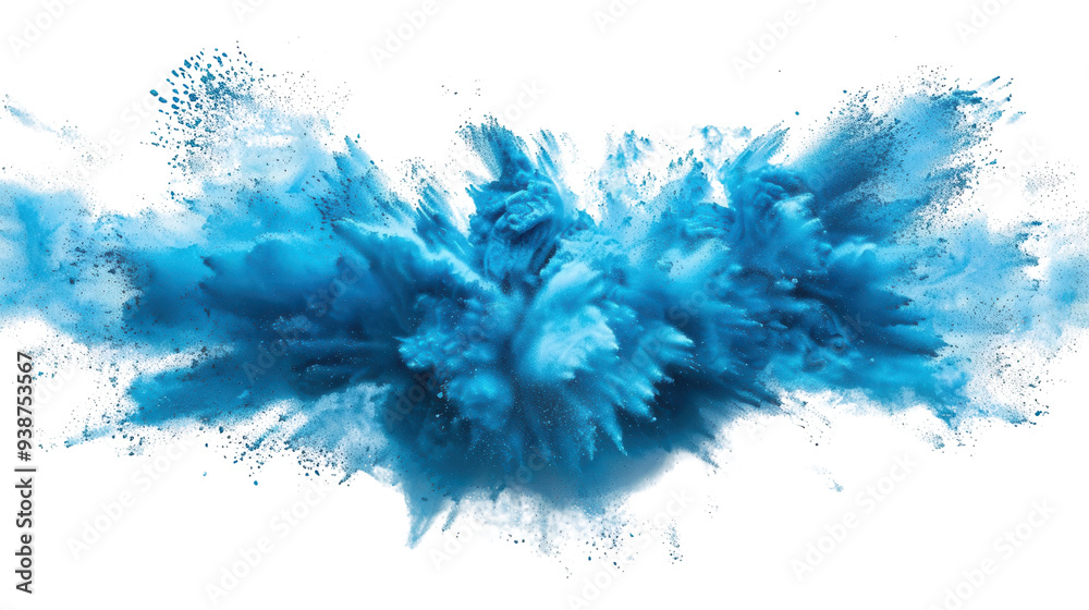 Bright cyan blue Holi paint color powder erupts in a dynamic explosion ...