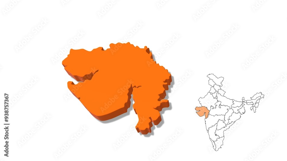 India Map Showing Gujarat State in Detail Stock Illustration | Adobe Stock