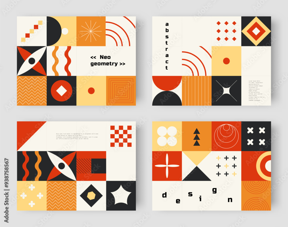 Neo geo posters. Abstract color cards. Minimal figures collage. Bright ...