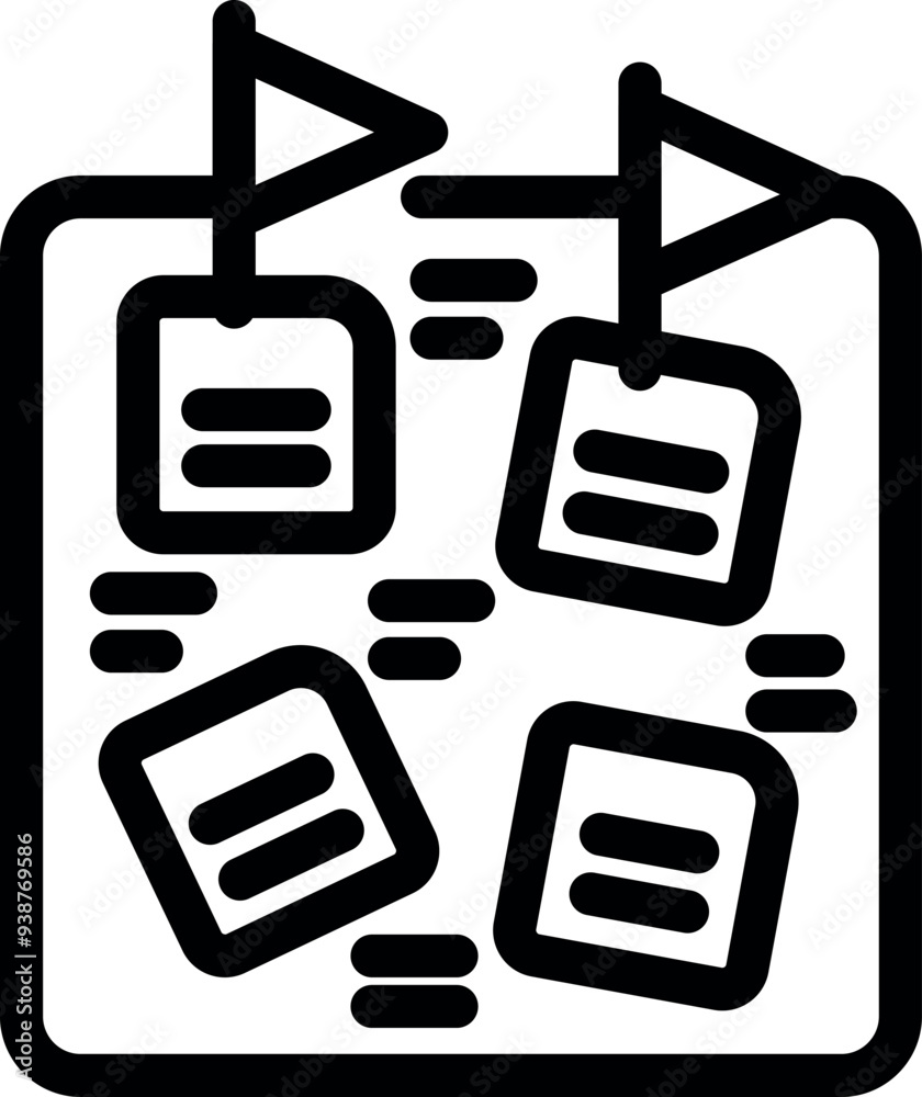 Agile methodology represented by a kanban board with tasks, flags ...