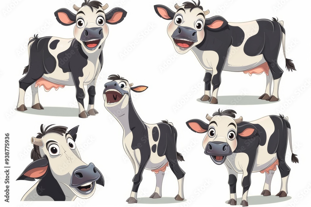 Cute funny smiling cow cartoon printable clipart with different ...