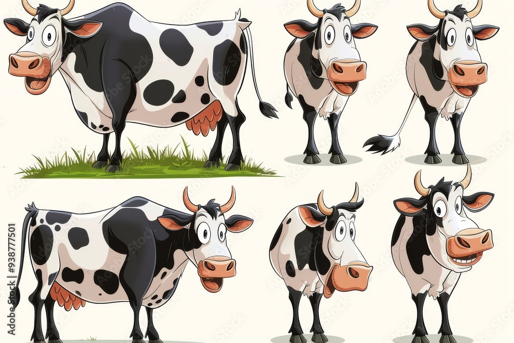 Cute funny smiling cow cartoon printable clipart with different ...