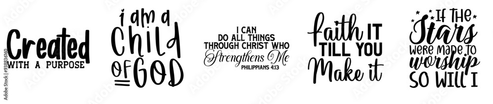 Minimal Christian Hand Lettering, Typography Pack Vector Illustration ...