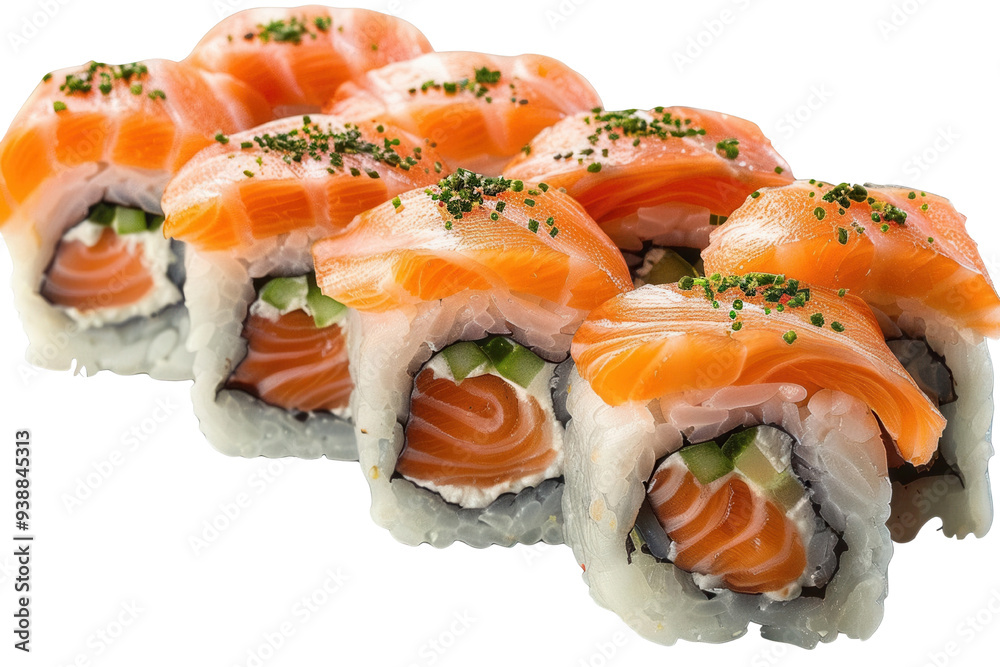 PNG image, maki rolls sushi, salmon, super realistic, white background ...