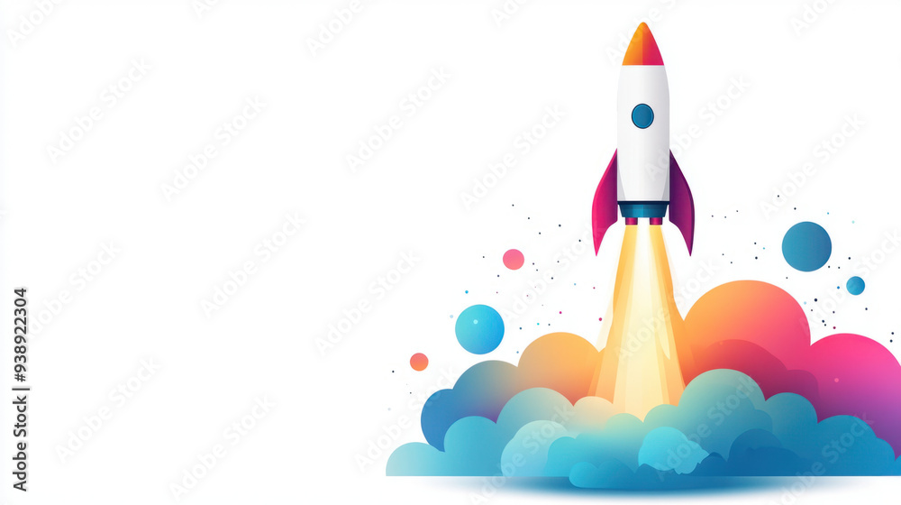 Rocket icon, Stylized 2D illustration featuring a sleek rocket with ...