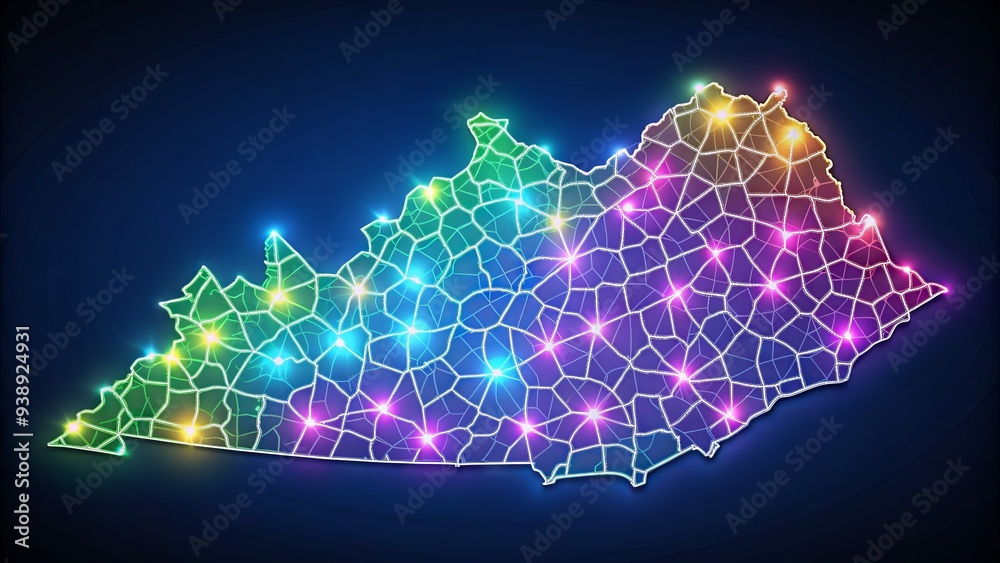 Illuminated Kentucky county map with vibrant colors and subtle texture ...