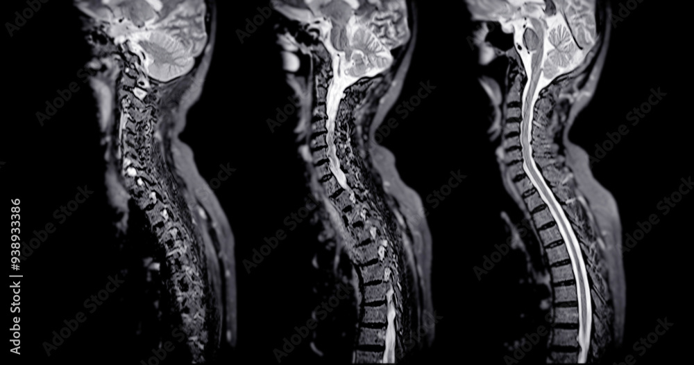 Стоковая иллюстрация «MRI of C-spine or magnetic resonance image of ...