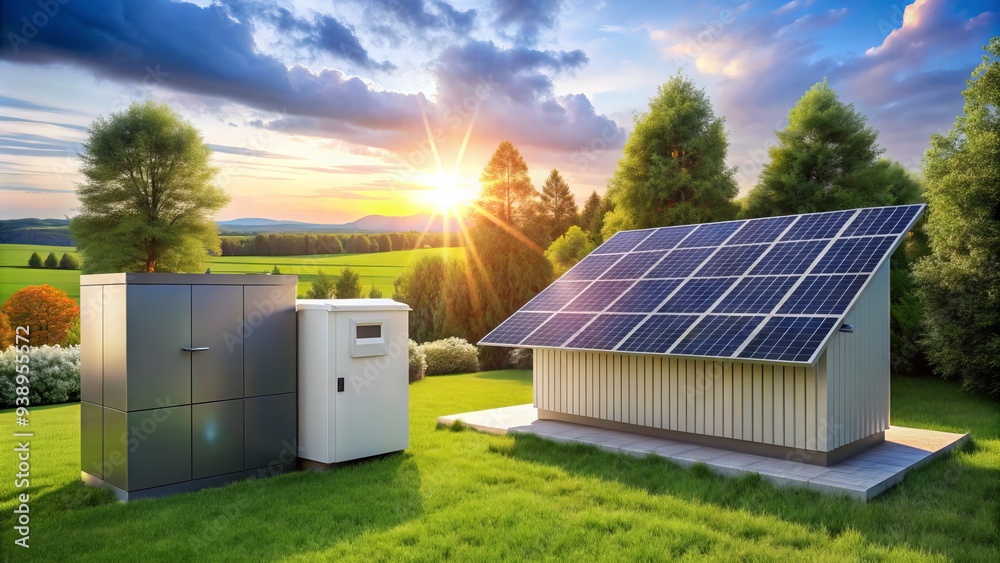 Renewable Energy System With Solar Panels And A Battery Storage Unit ...