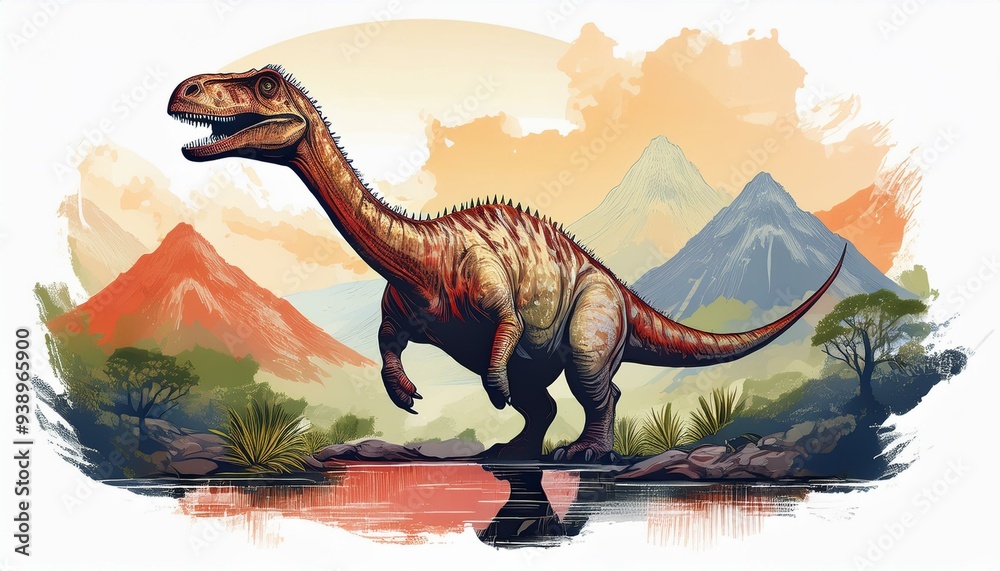 carnotaurus dinosaur dynamic retro vintage watercolor illustration ...