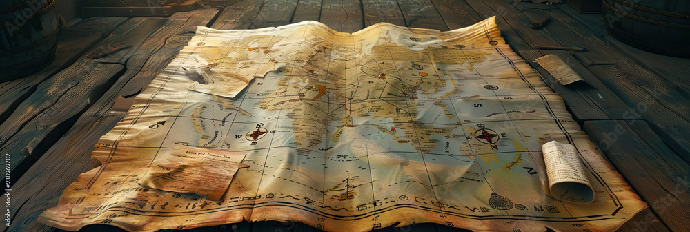 Ilustración de Stock Lost Civilizations Beckon: An open map sprawled ...