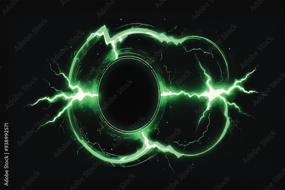 Green neon lightning bolt, glowing sign. Neon battery charging power ...