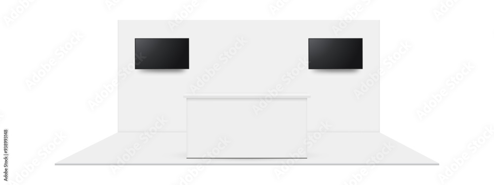 Exhibition Trade Show Booth Mockup With Back Wall, TV Screens And ...