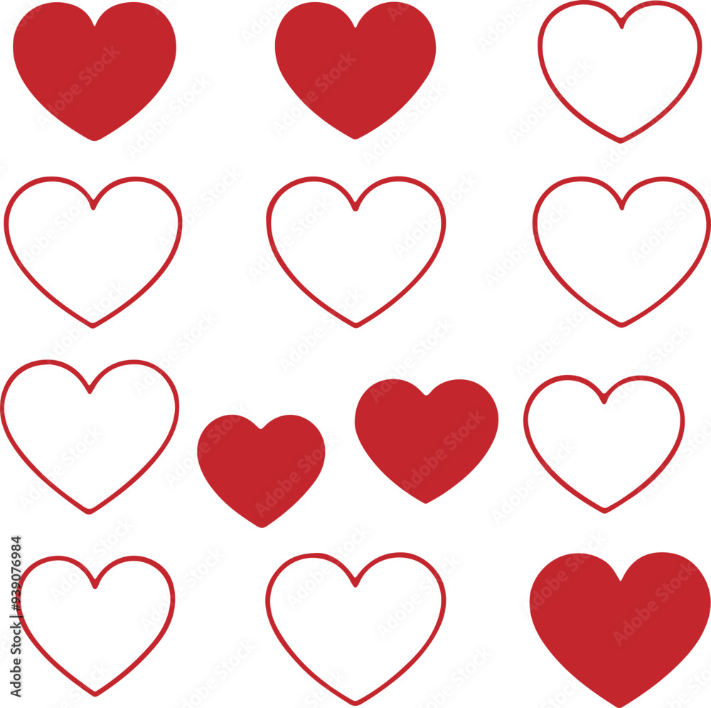 Heart Shapes Line Art, Love Shapes Icon Outline Vector Art. Simple Red ...