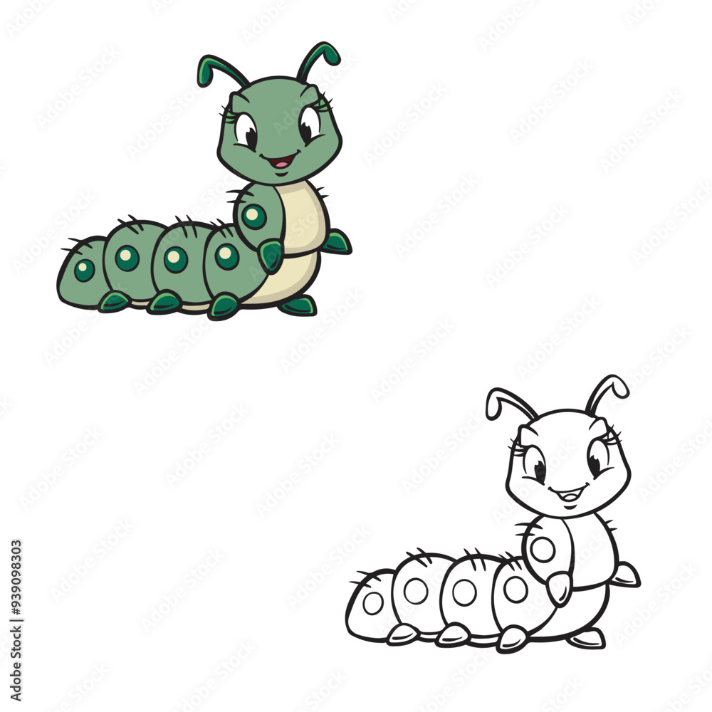 cartoon caterpillar drawing with line art style. hand drawn. simple ...
