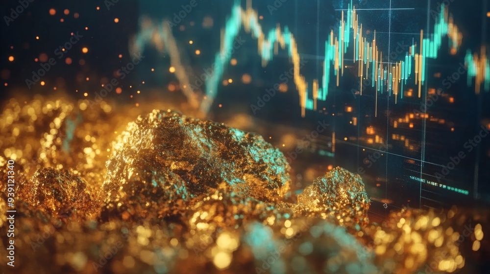 Detailed view of a financial chart showing gold price movements, with ...