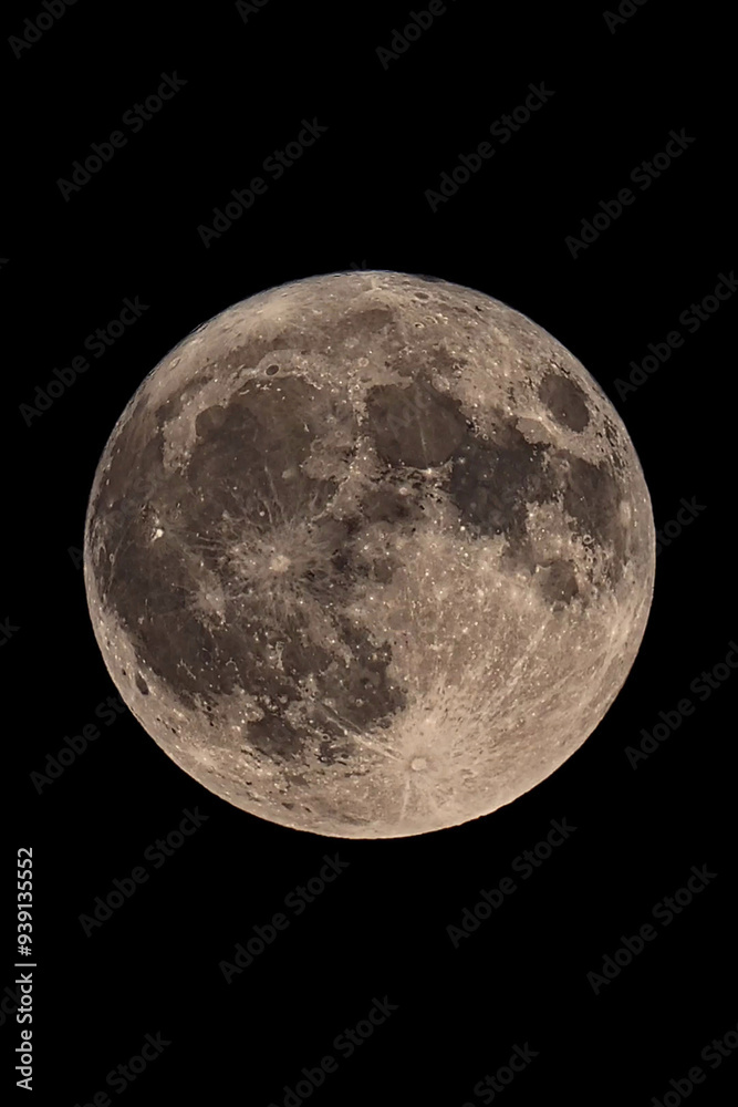 An original vertical photograph of the super blue moon with dark night ...