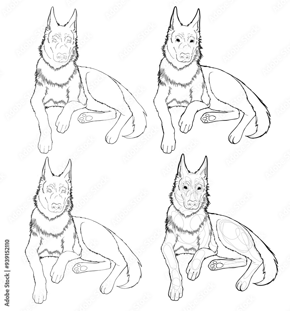 Dog line art coloring page design linear sketch isolated on white ...