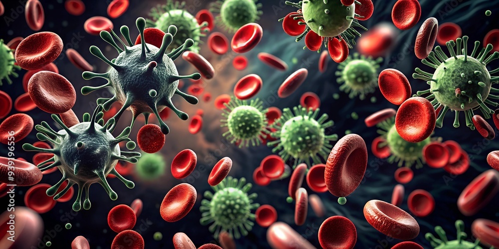 Microscopic Battle: A 3D rendering of red blood cells fighting off a ...