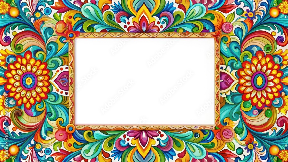 Vibrant multi-coloured frame surrounds a blank white centre, adorned ...