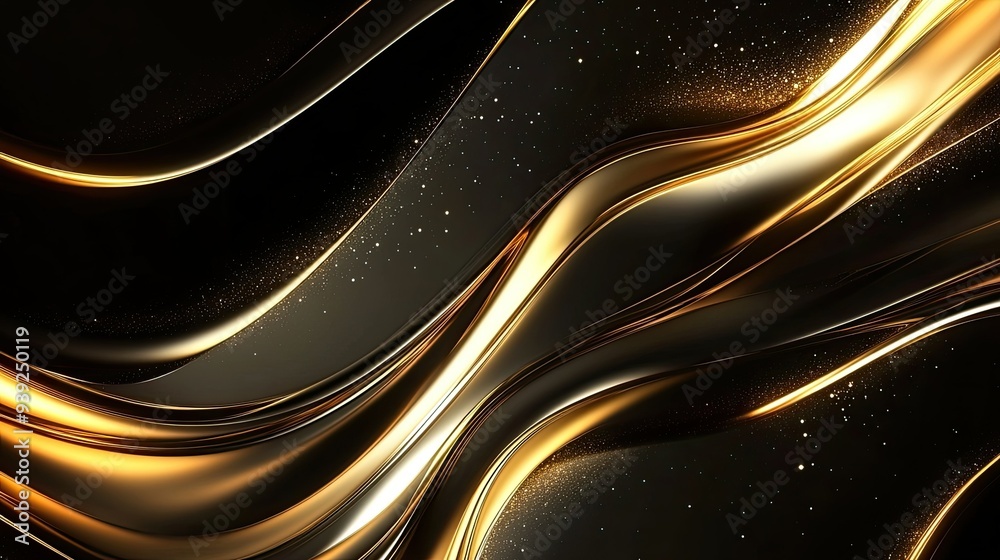 Black Golden Side Corner Wave Flowing Lines Award Background. Trophy on ...