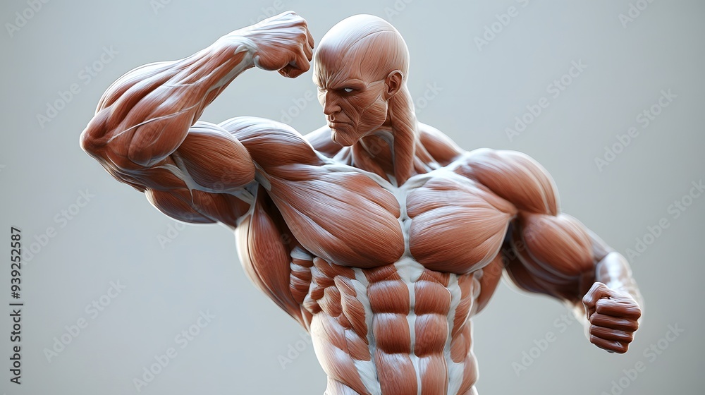 Foto de Stock Muscular System in a Flexed Pose: A strong, flexed pose ...