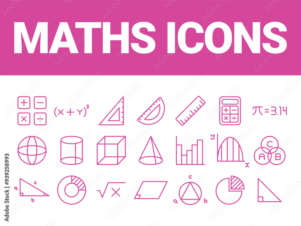 Math icons set vector. Mathematics icon education vector. math symbols ...