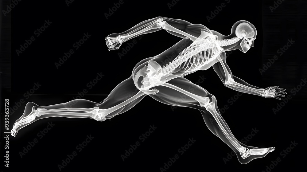 X-Ray of a Sprinter Running: An x-ray image of a sprinter in mid-stride ...