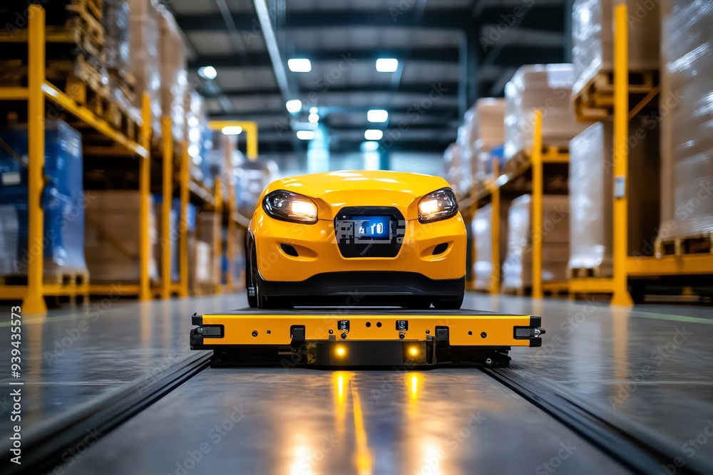 A large industrial scale used in a warehouse, weighing heavy cargo with ...