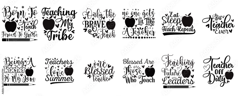 Cute Teacher Hand Lettering, Quotes Bundle Vector Illustration for ...