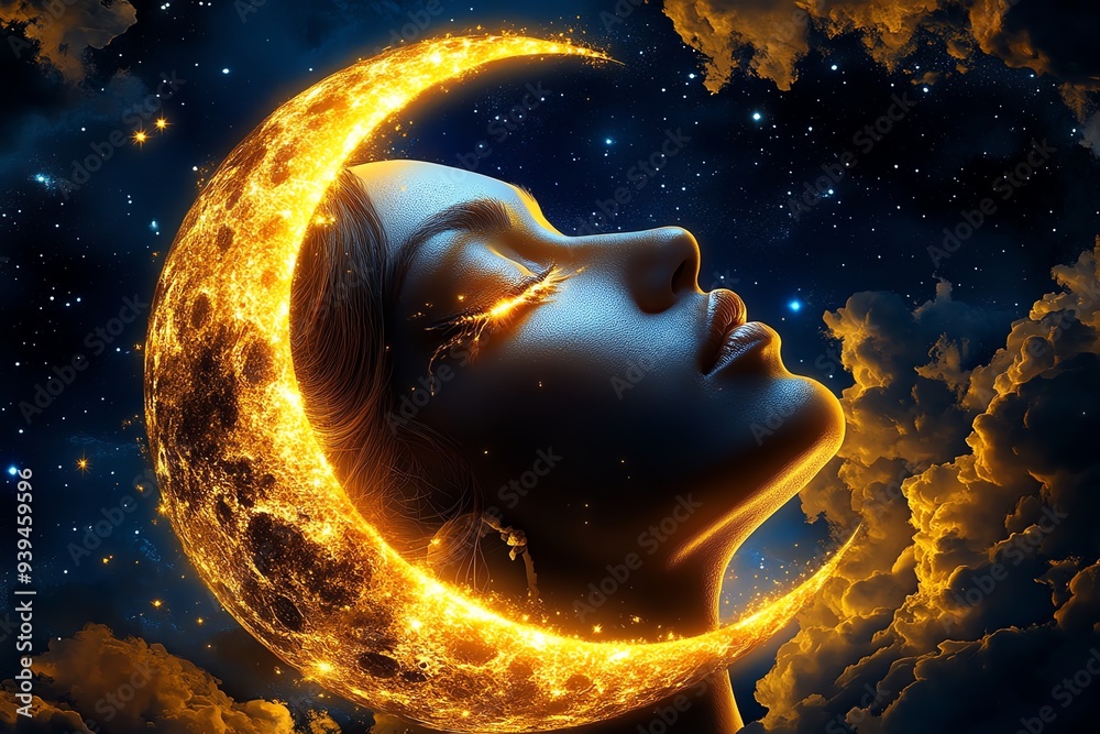 A mystical interpretation of a lunar eclipse with the moon depicted as ...