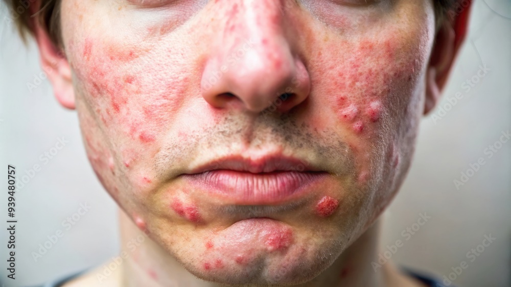 Close up of a person with seborrheic dermatitis on their face, skin ...