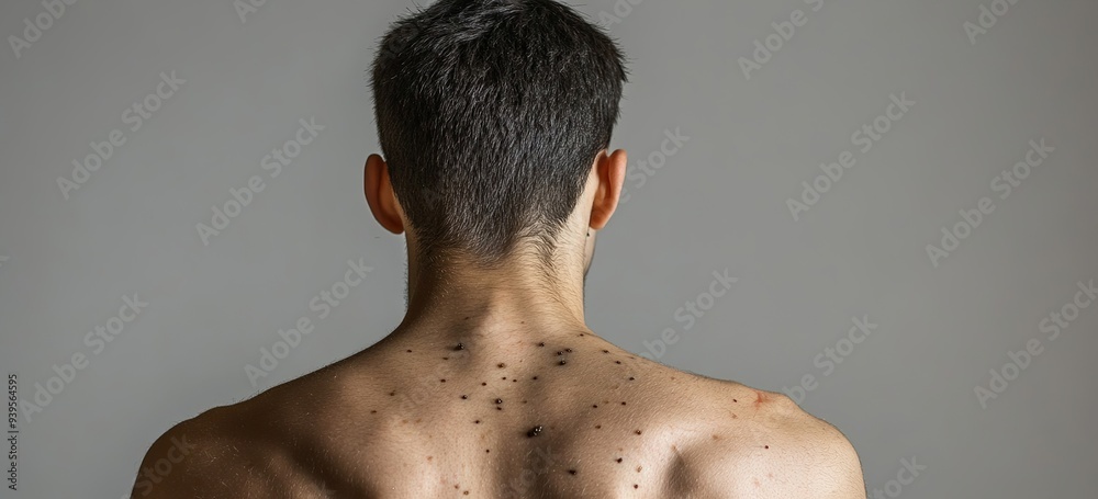 Stock-Foto „Caucasian male back with monkeypox, mpox disease symptoms ...