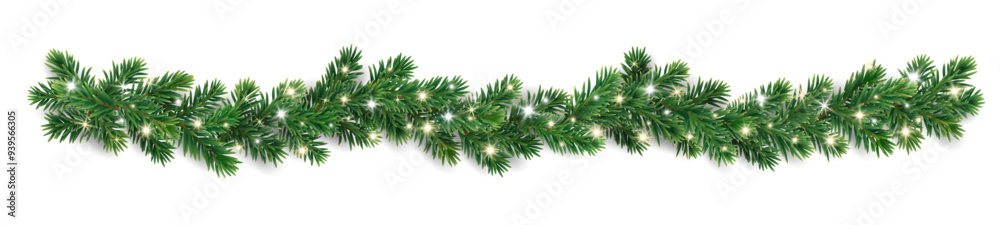 Christmas tree garlands on transparent background. Realistic pine-tree ...