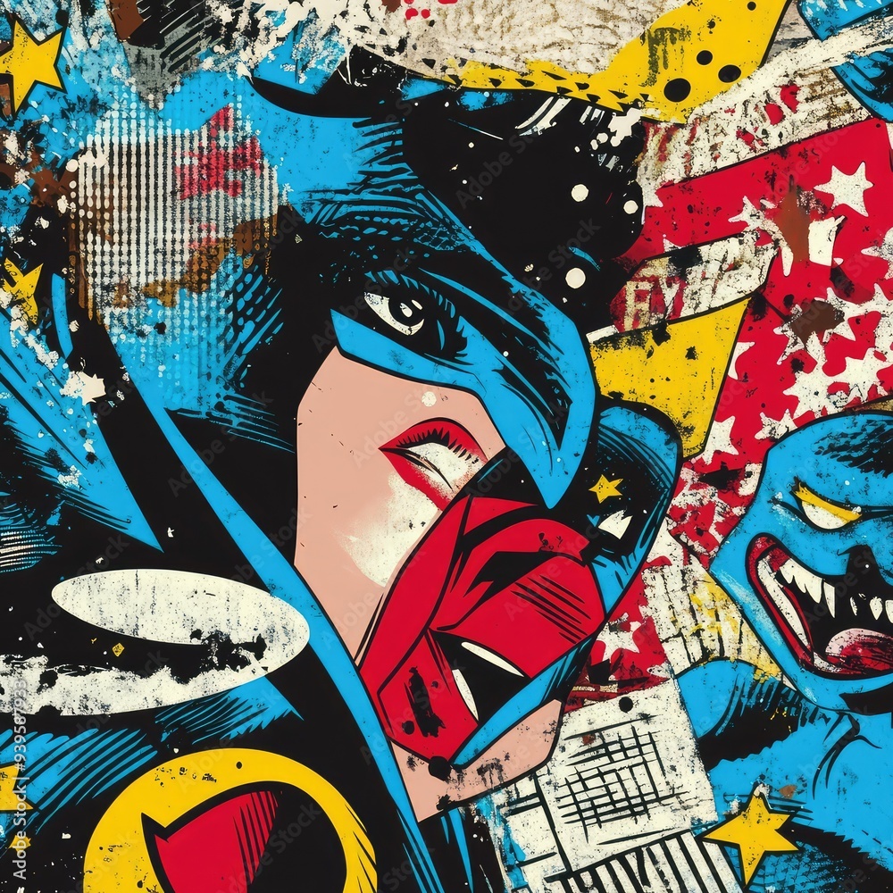 Lively pop art backdrop featuring bold blue tones and dynamic comic ...