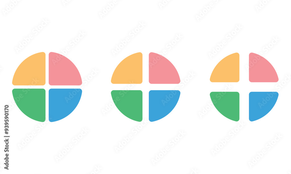 Set of four parts of circle. Pie chart with four same size sectors ...
