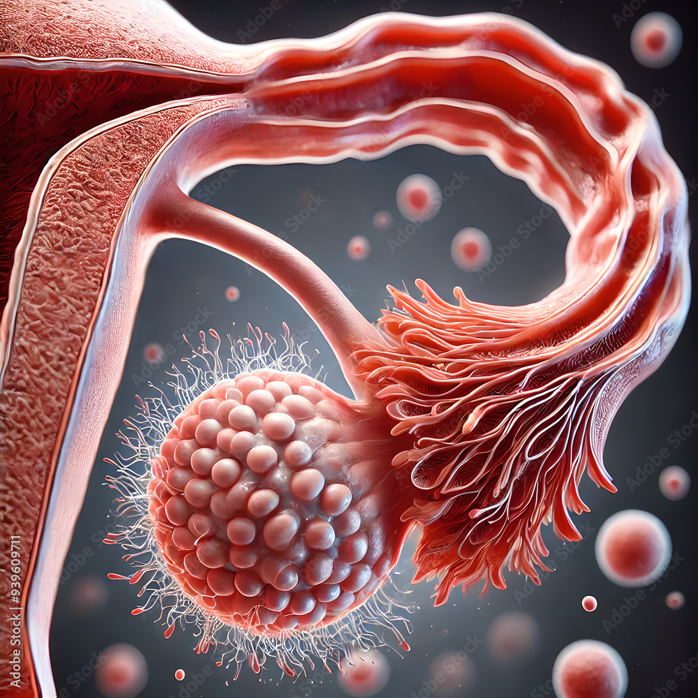 cross-sectional female ovary during ovulation phase menstrual cycle. follicle releasing an egg ...