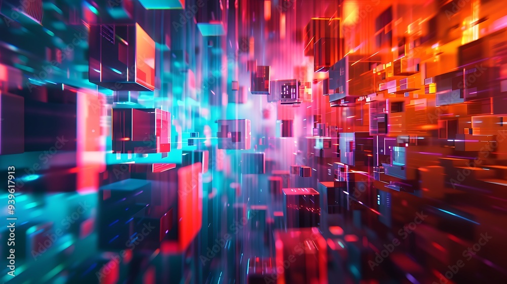 Digital voxel artificial cubes, illustrating an abstract 3D, futuristic ...