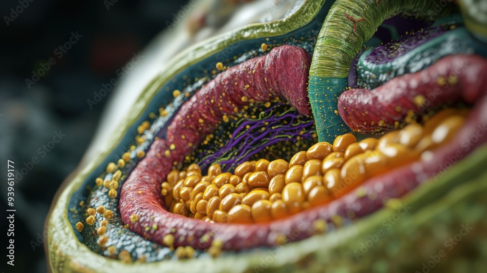 Detailed depiction of the gallbladder and its role in fat digestion ...