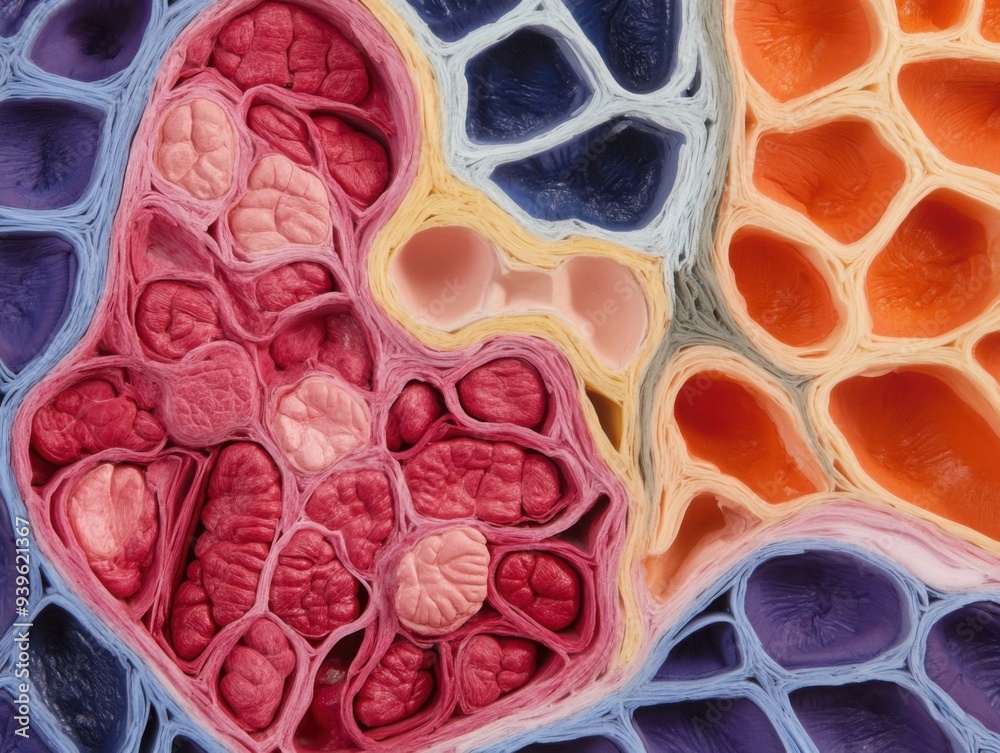Detailed cross-section of heart tissues, highlighting clinical aspects ...