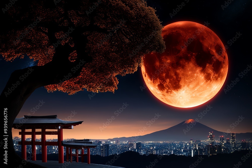 A cultural depiction of a lunar eclipse with a traditional celebration ...